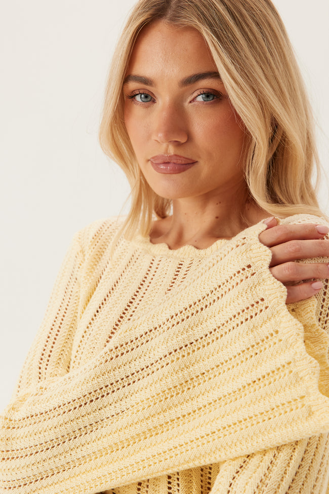 Bubbleroom - BUBBLEROOM - Boat Neck Structure Knitted Sweater Light yellow