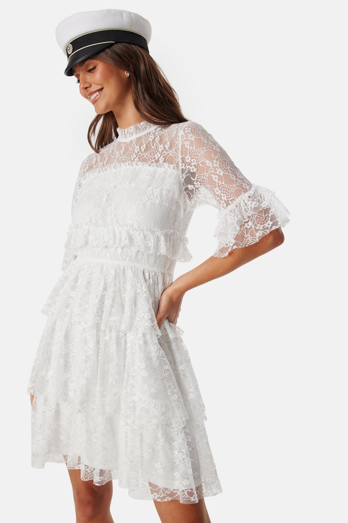 Bubbleroom – Frill Lace Dress – campaign-outlet – White