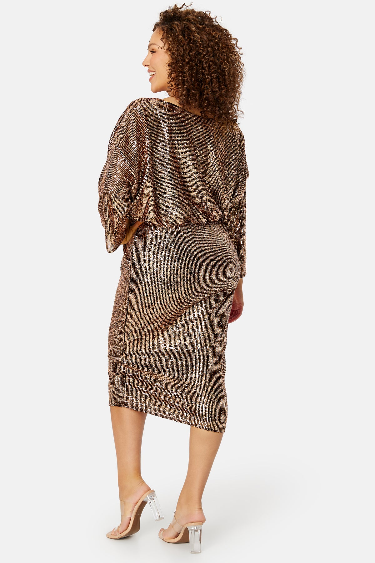 Goddiva curve - Goddiva Curve - Sequin Cowl Neck Midi Dress Champagne