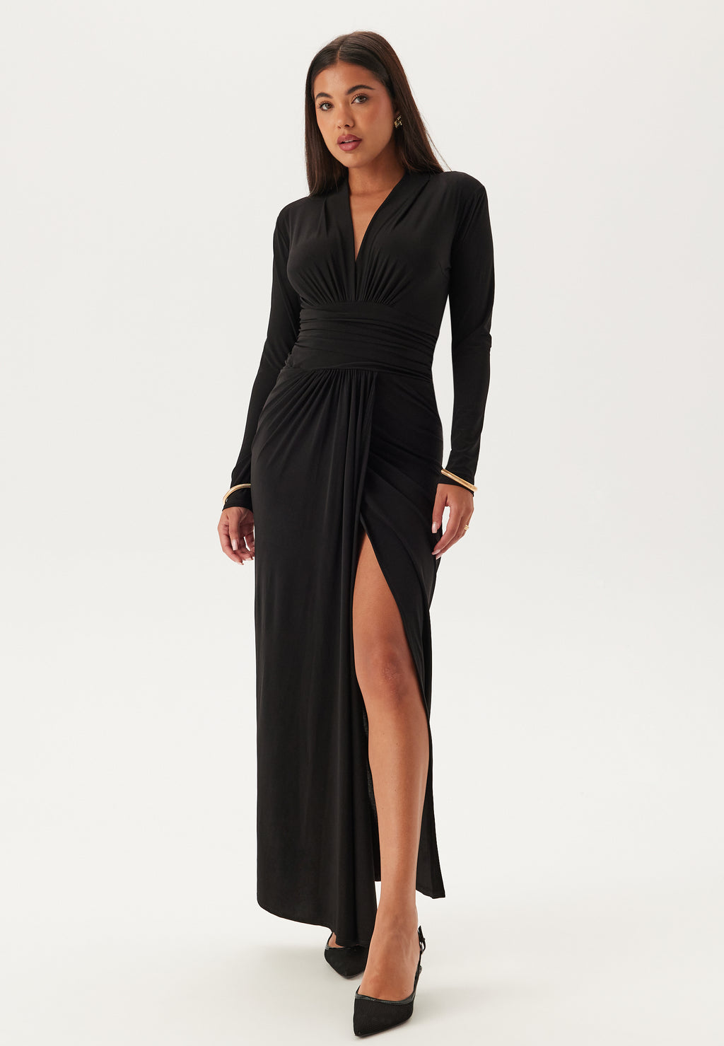 John zack - John Zack - Deep V Wrap Front Maxi Dress Black