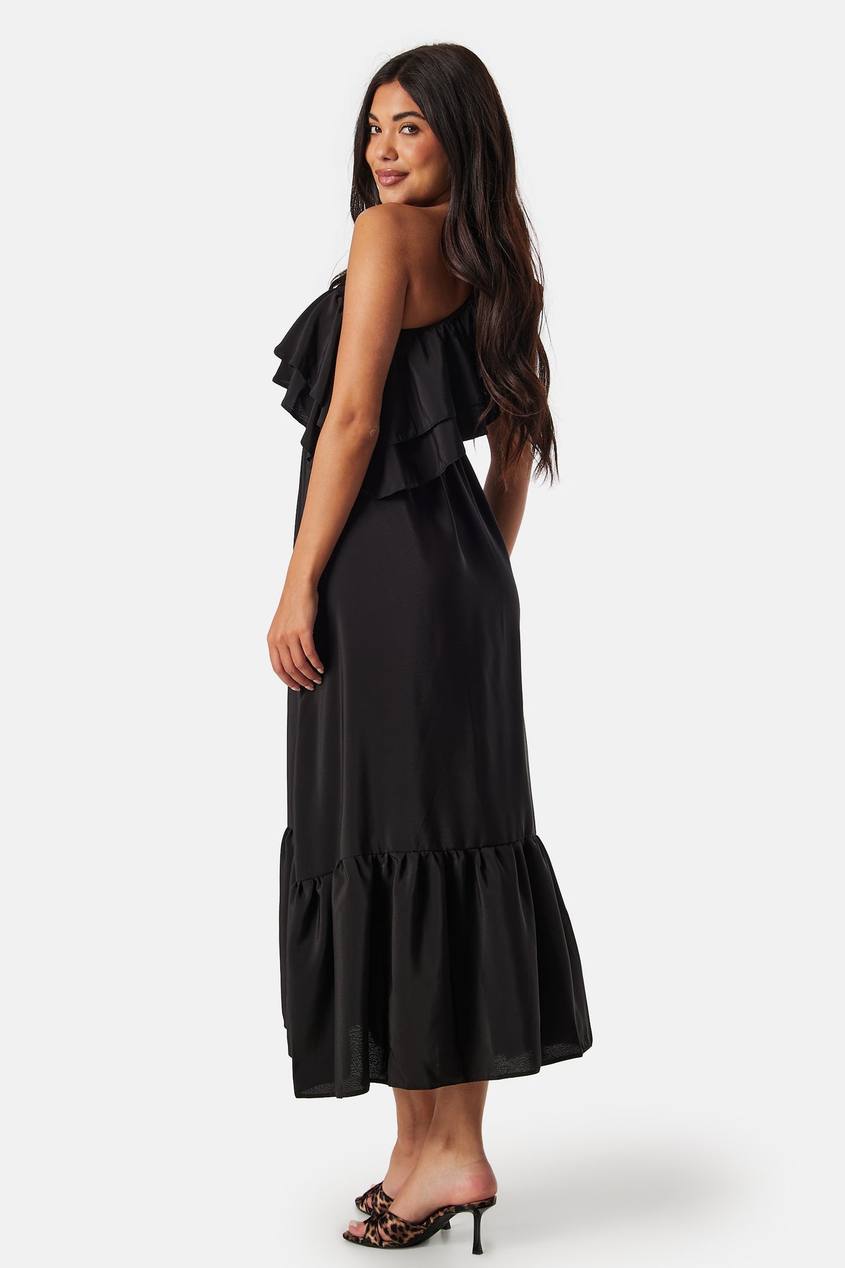 John zack - John Zack - One Shoulder Ruffle Maxi Dress Black