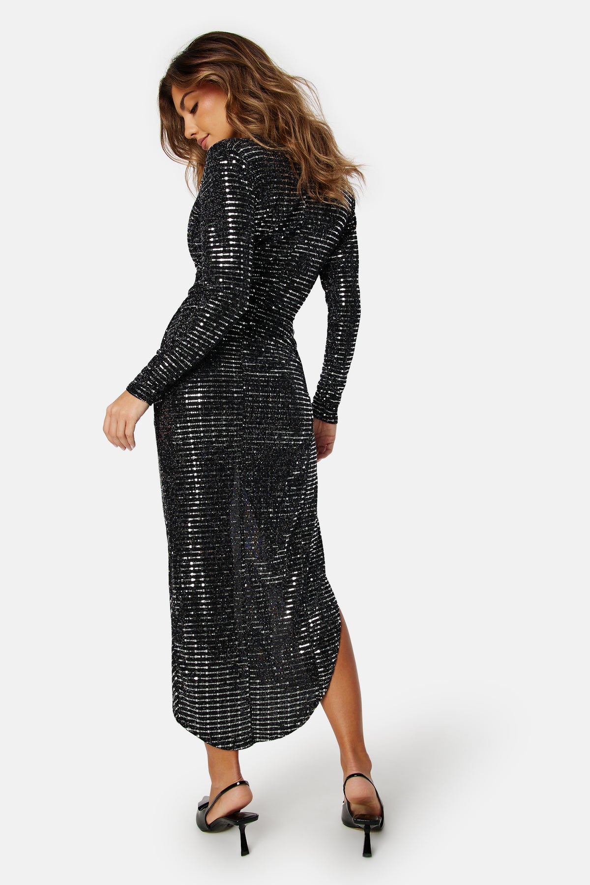 John zack - John Zack - Sequin Rouch Maxi Dress Silver
