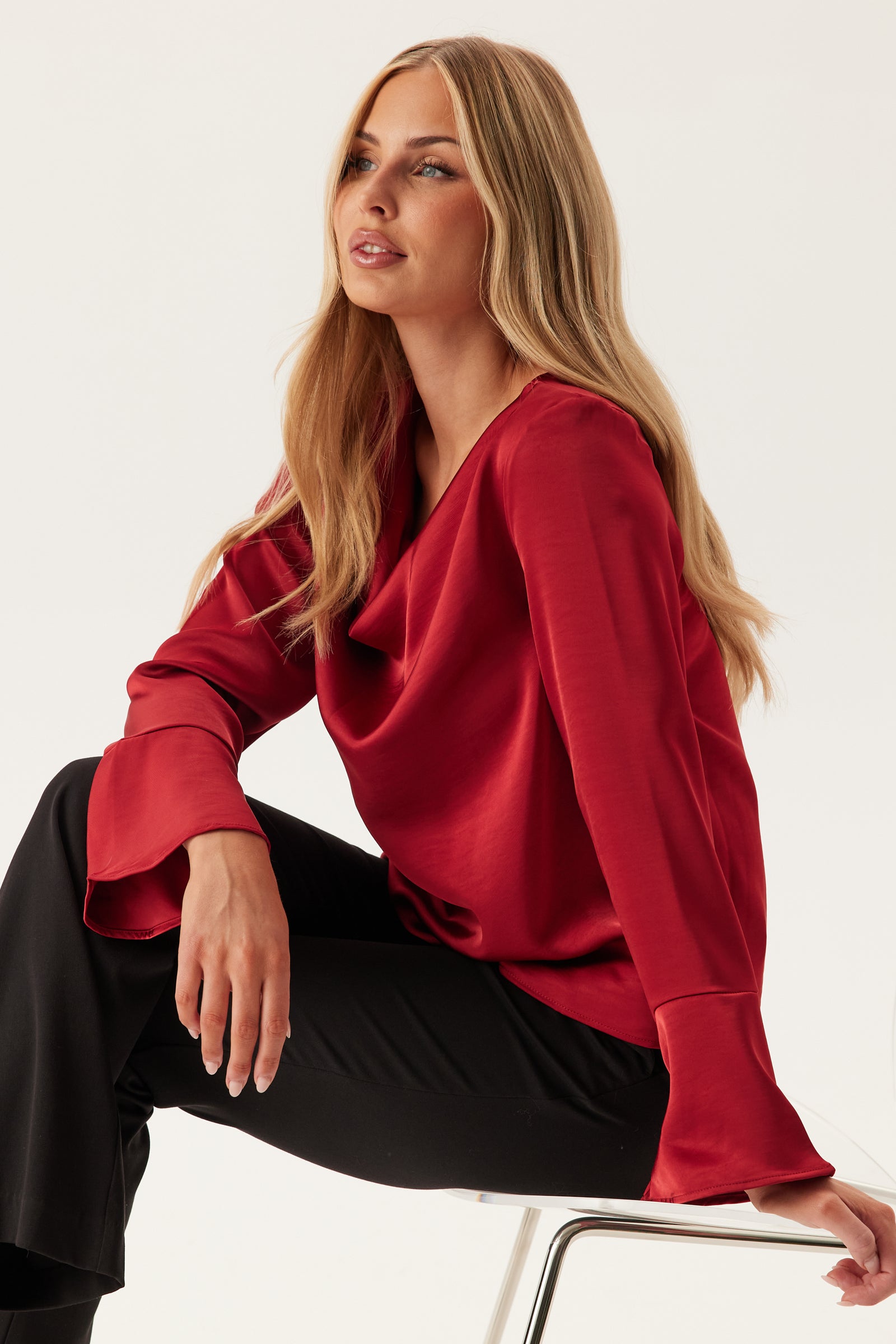 Object collectors item – Objchilli L/S RE WATERFALL TOP – Casual tops – Red