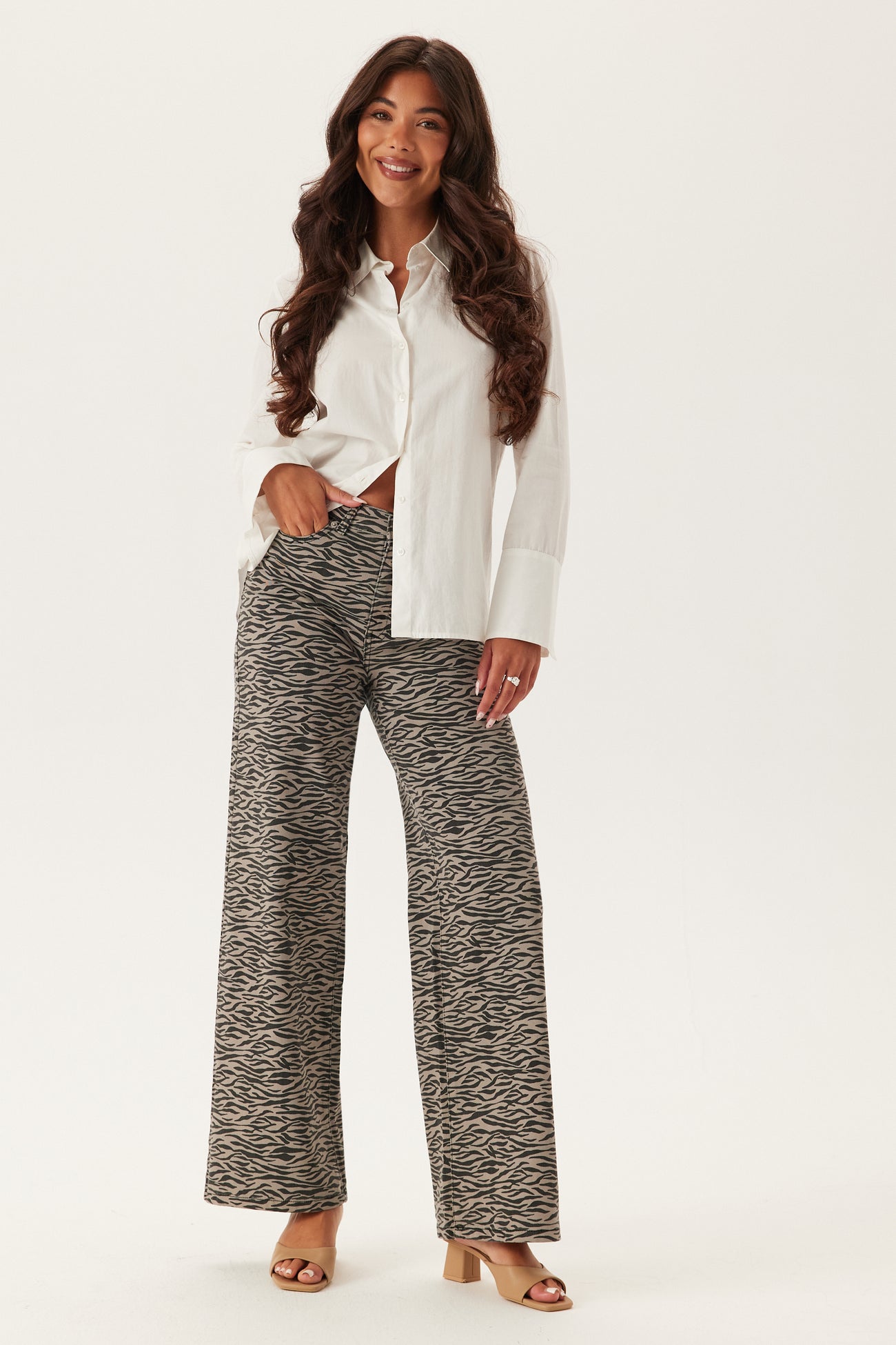 Only - ONLY - Onlmadison Hw Wide Animal Pant String AOP:W. BLACK ZEBRA