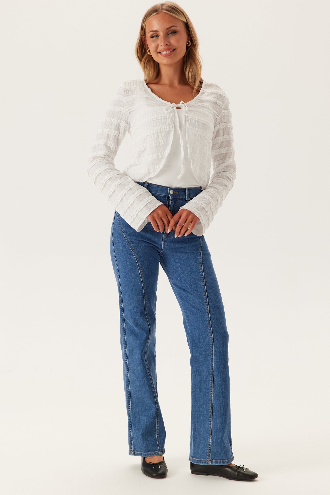 Pieces - Pieces - Pcanine Ls Tie Top Bright White