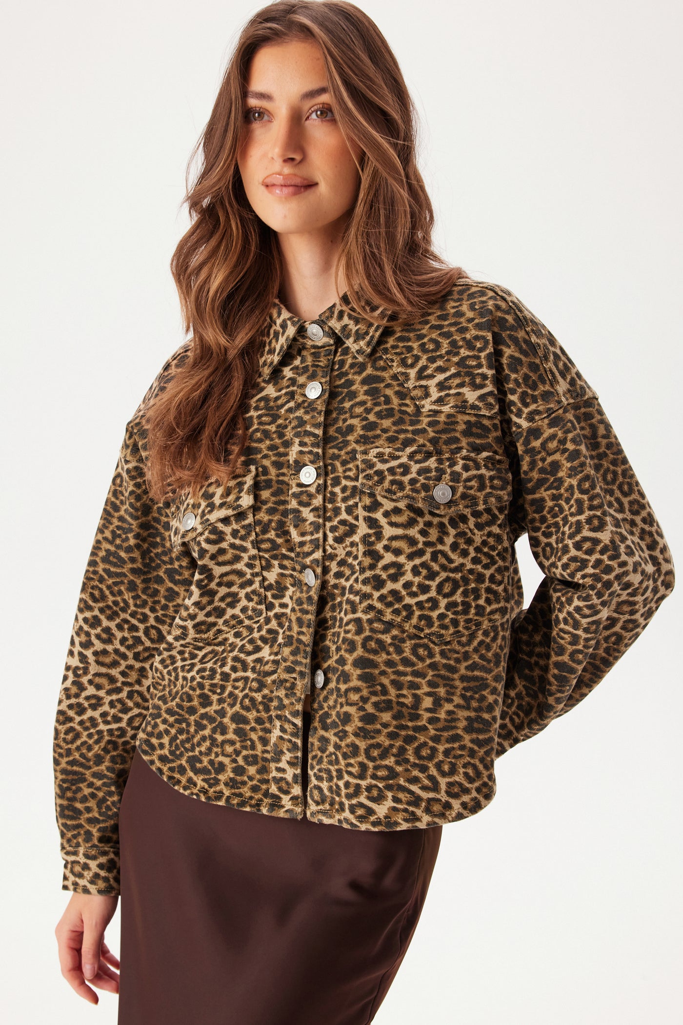 Pieces - Pieces - Pcastrid Ls Short Shirt Black AOP:Leo Denim