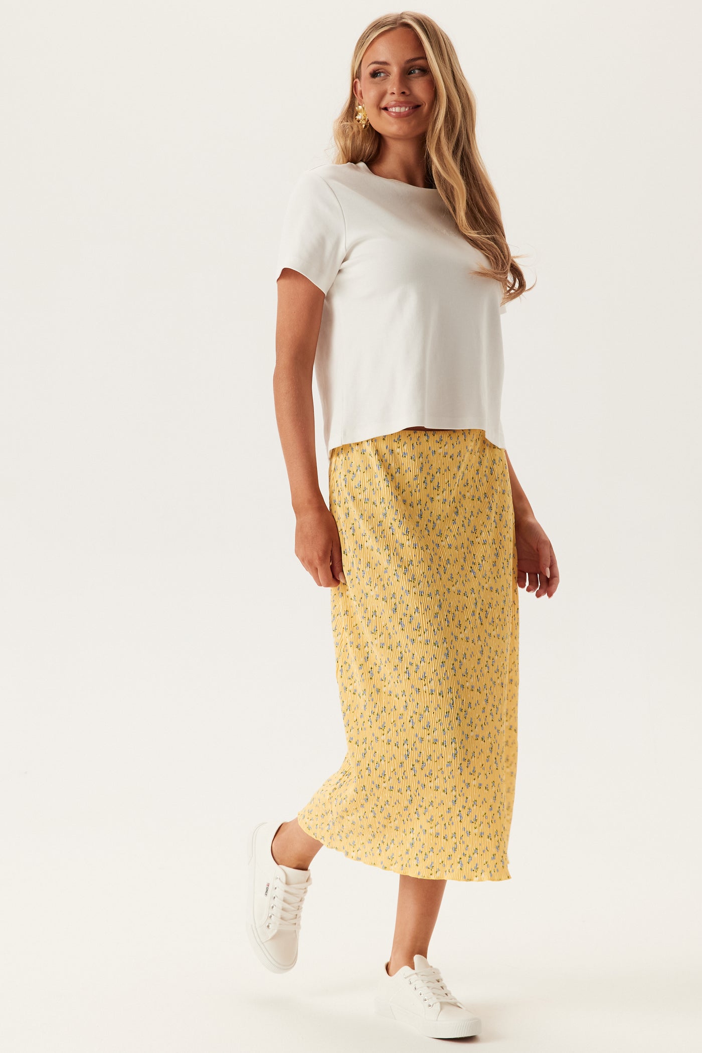 Pieces - Pieces - Pcflora Hw Midi Skirt Pale Banana AOP:Small flower