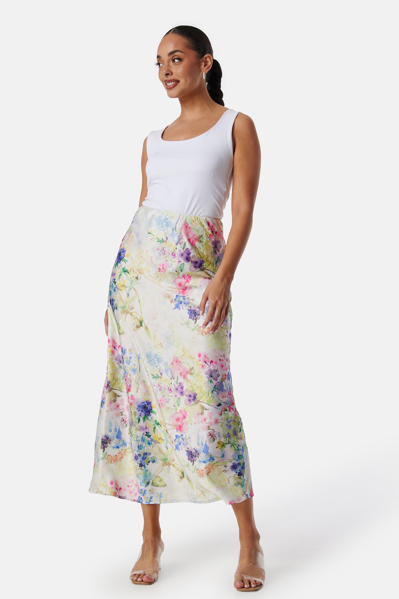 Pieces - Pieces - Pcmari High Waist long skirt Cloud Dancer AOP:FLOWER