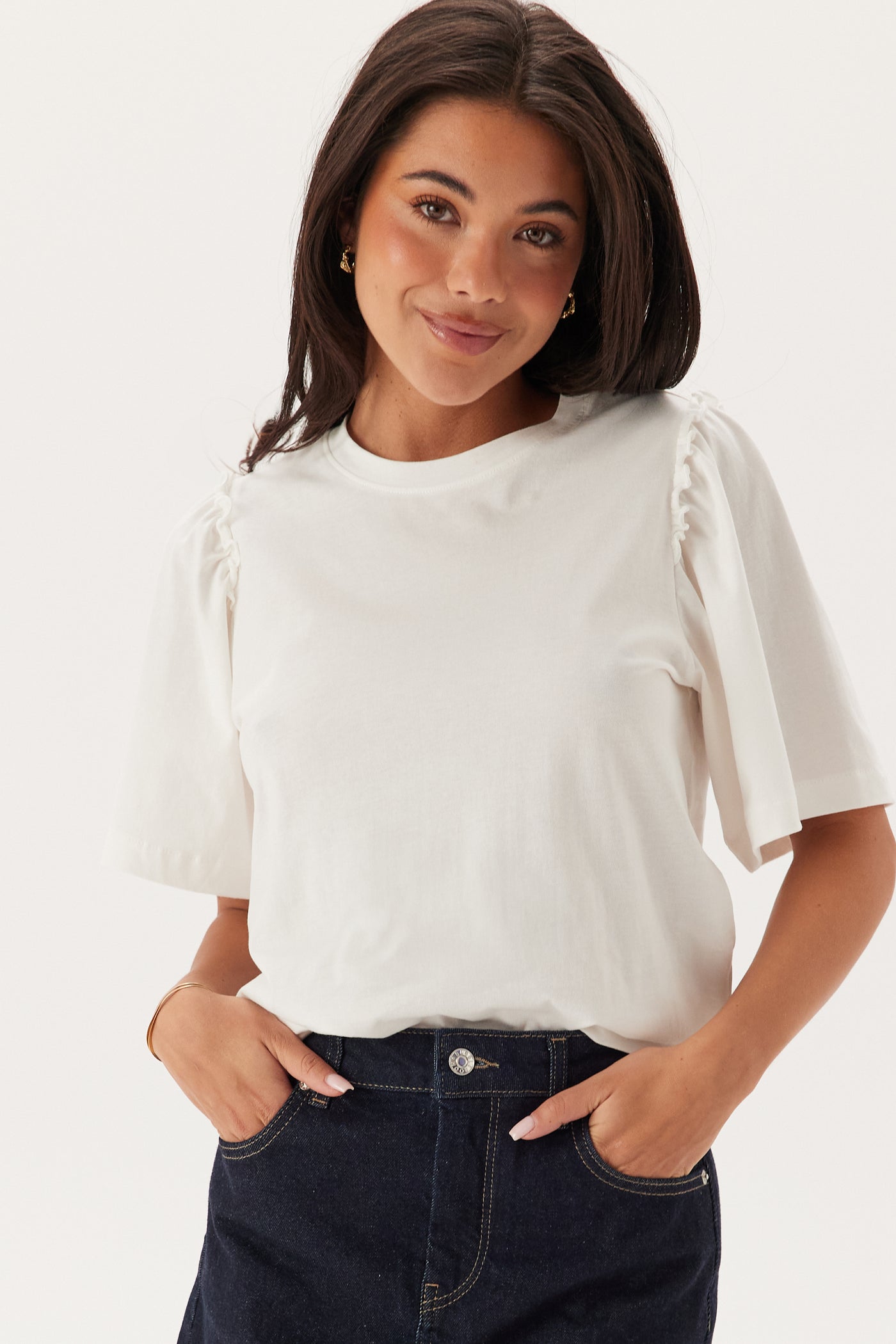 Selected - SELECTED - Slfpenelope 2/4 RUFFLE TEE NOO Snow White