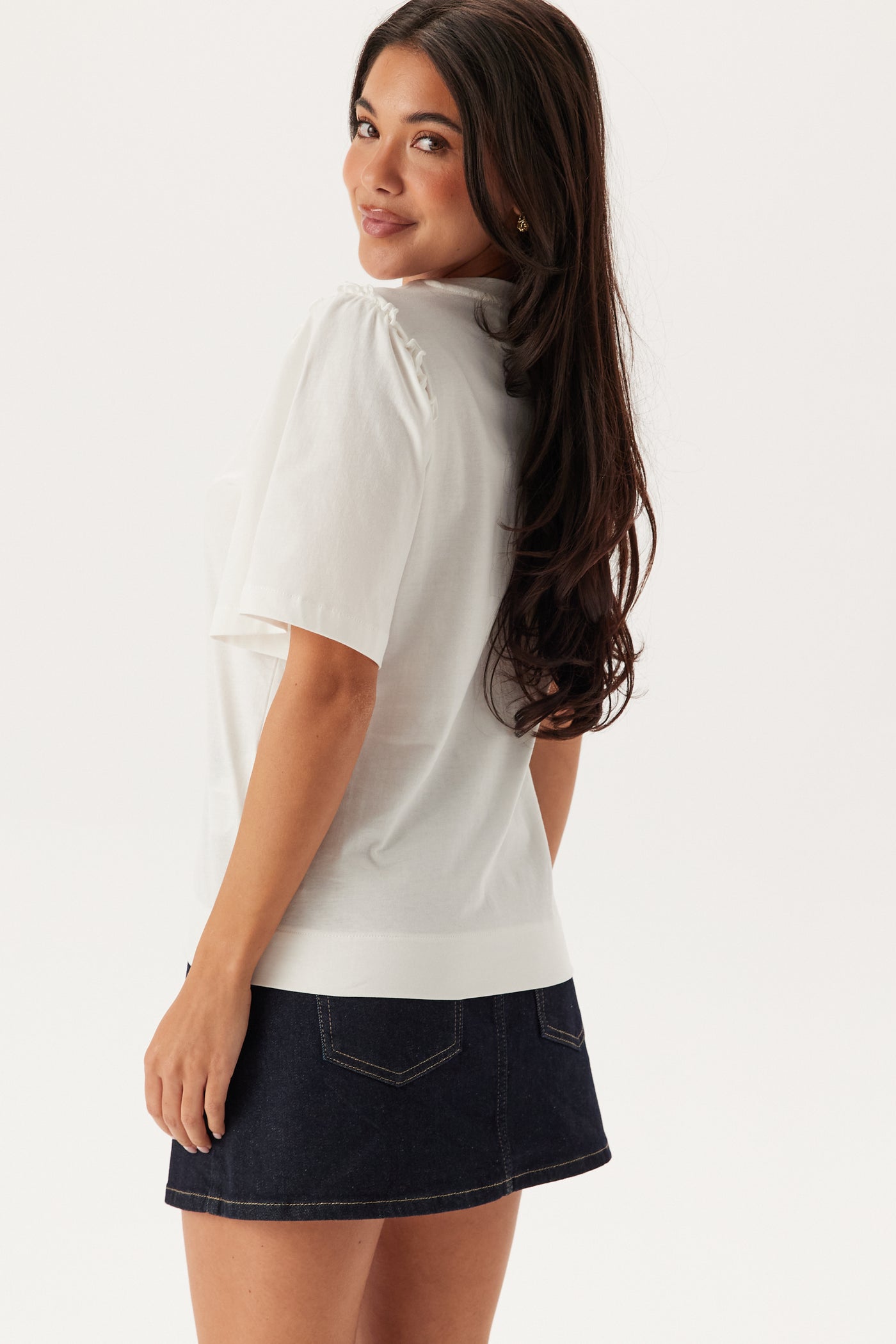 Selected - SELECTED - Slfpenelope 2/4 RUFFLE TEE NOO Snow White