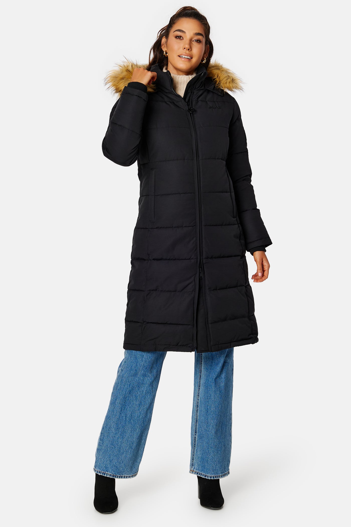 Svea - Svea - Long Slim Padded Parka Black – Bubbleroom