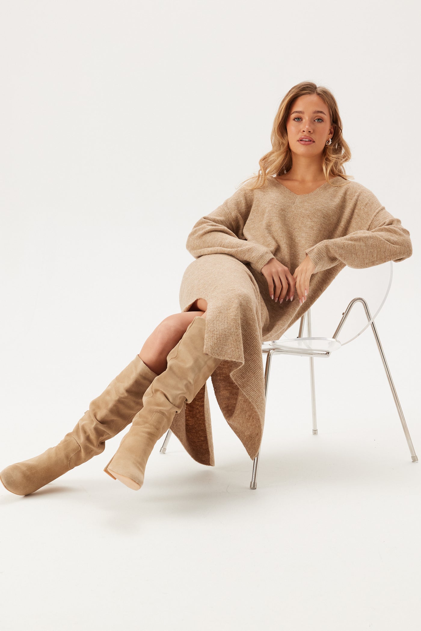 Vero moda - VERO MODA - Vmjupiter Ls V-neck Calf Dress Silver Mink ...