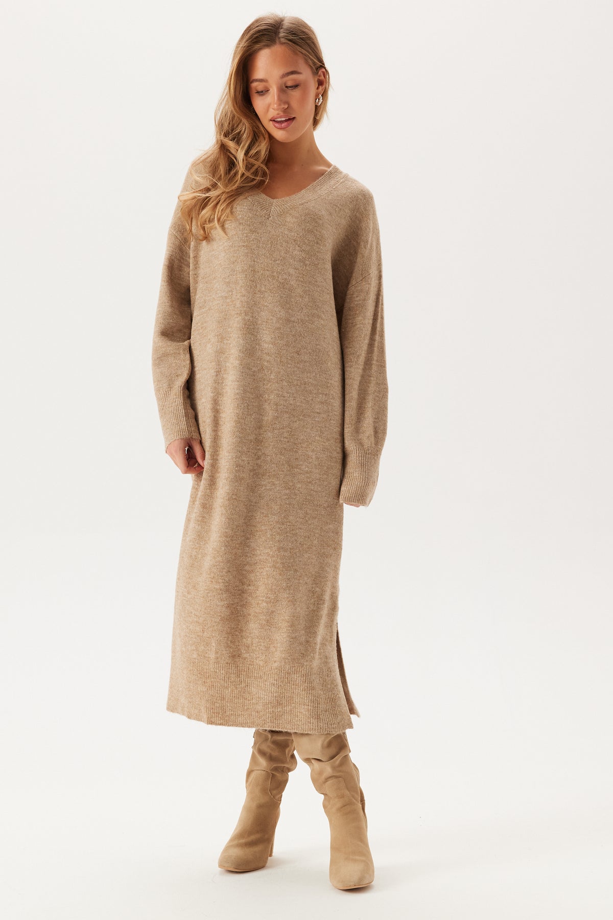 Vero moda - VERO MODA - Vmjupiter Ls V-neck Calf Dress Silver Mink ...