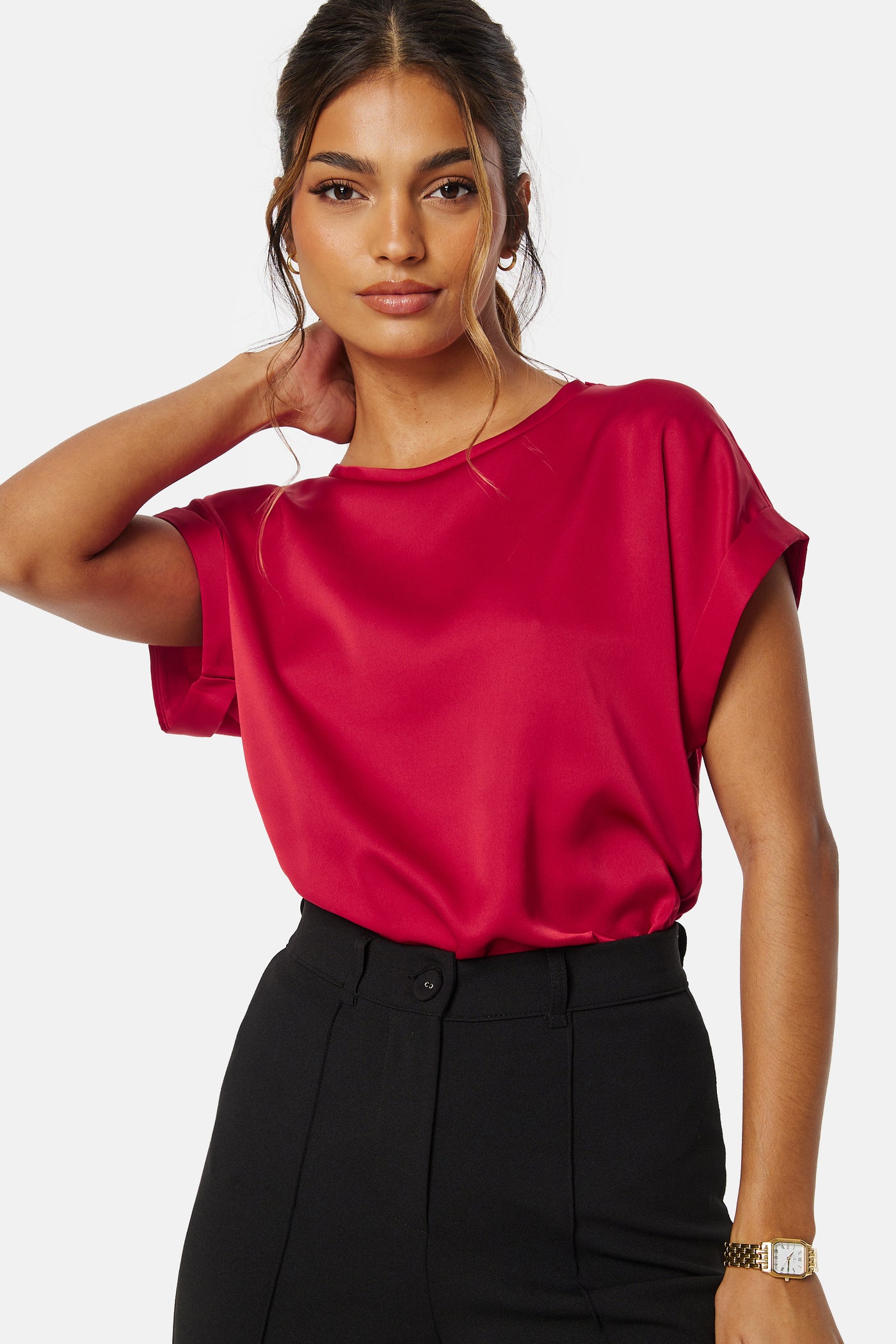 Vila - VILA - Viellette S/S Satin Top Barbados Cherry