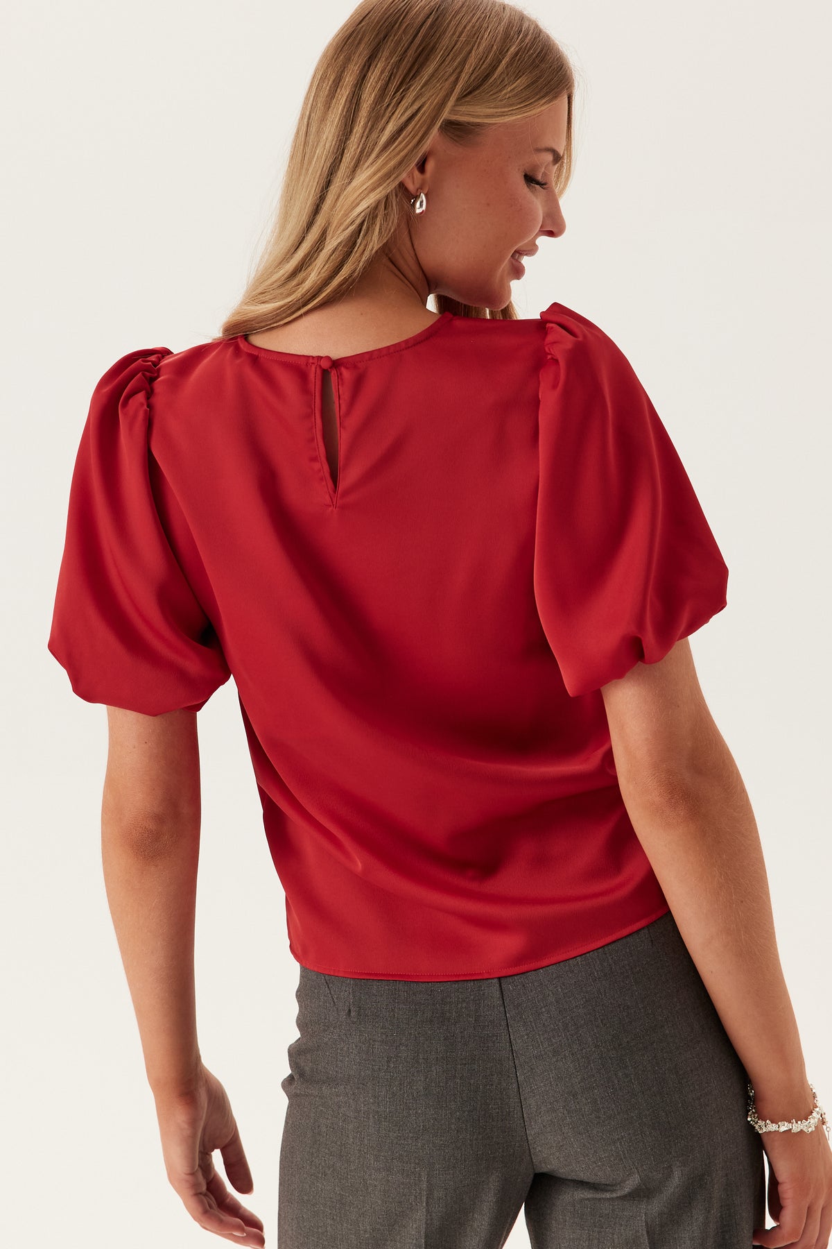 Vila - VILA - Viellette 2/4 SATIN PUFF TOP S Barbados Cherry