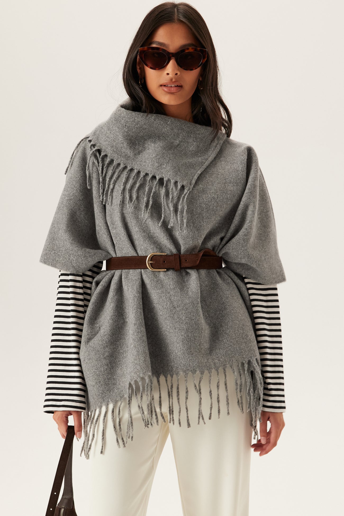Vila - VILA - Vifjolira High Neck Poncho Medium Grey Melange