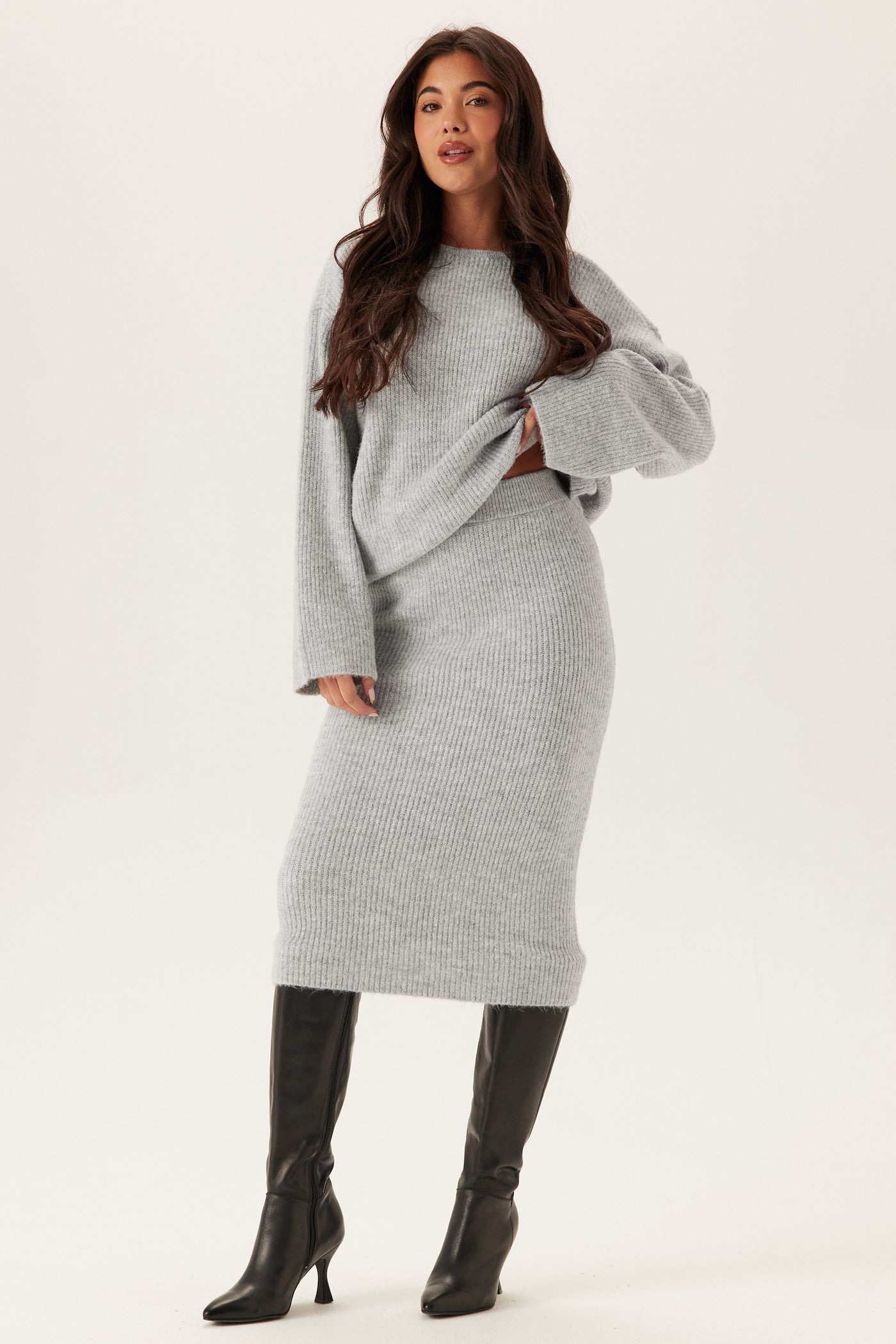 Vila - VILA - Viretta Pencil Knit Skirt Light grey melange