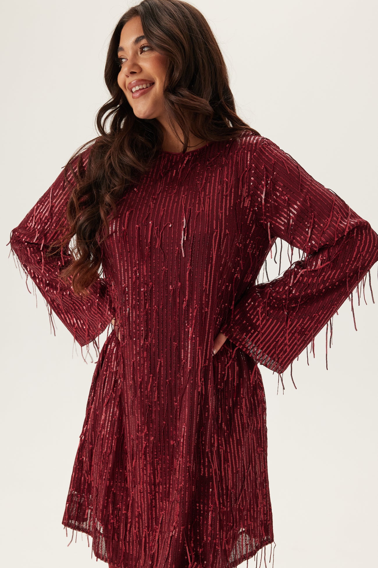 Yas - YAS - Yaslantra Ls Sequin Fringe Dress Port Royale